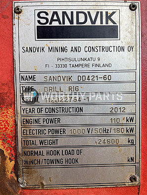 Sandvik Dd421-60 Open Cab Development Drill - Worthy Parts